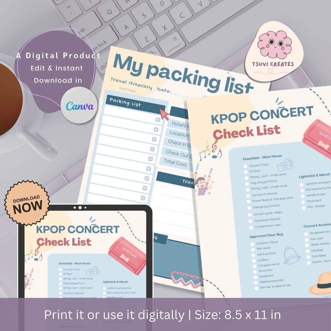 Kpop Concert Checklist - Digital Planner Template – Tsuvishop