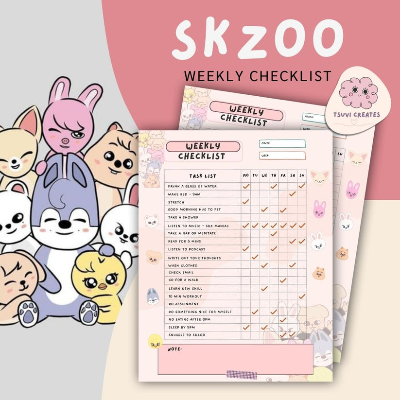 Stray Kids Skzoo Weekly Planner Checklist - 2024 Digital Template ...