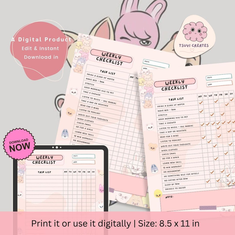 Stray Kids Skzoo Weekly Planner Checklist - 2024 Digital Template ...